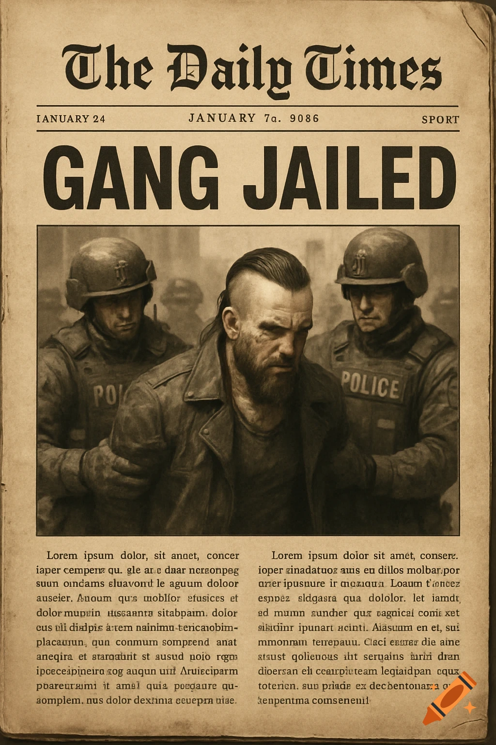 Man being arrested by police on a newspaper front page with 'GANG ...