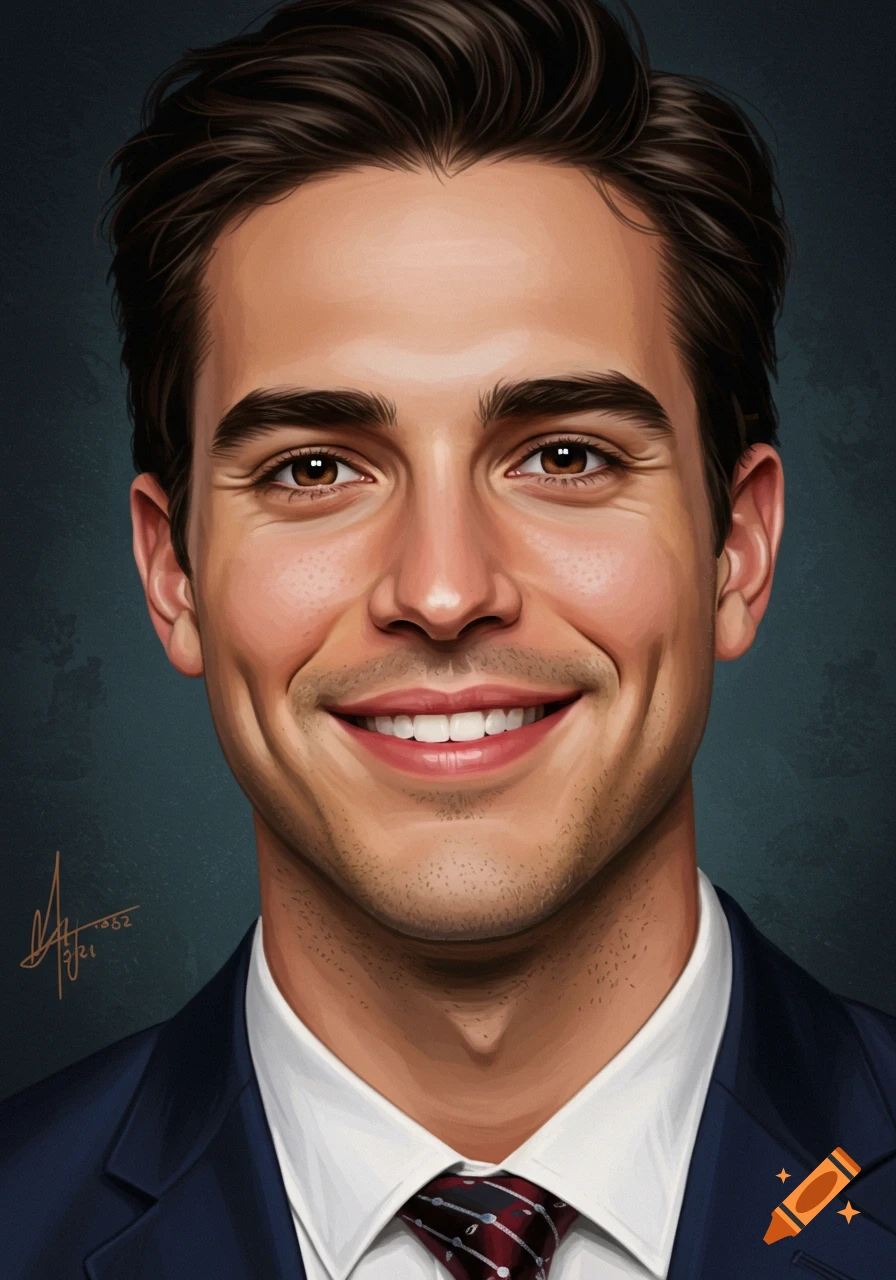Digital painting of a handsome man in a suit smiling with dimples on ...