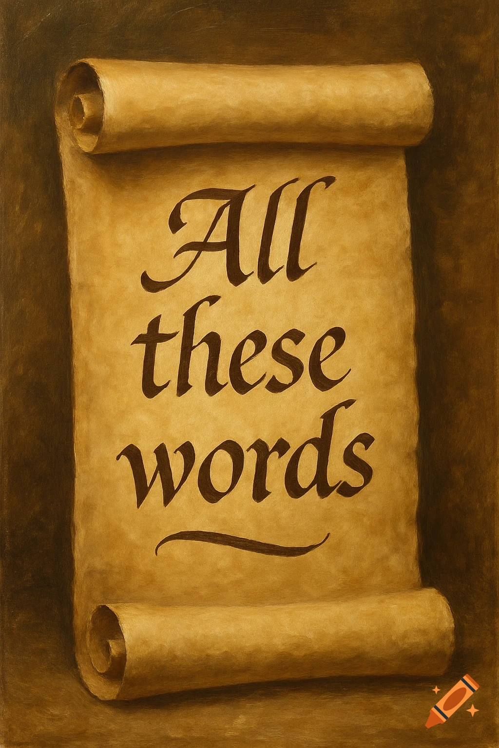 A scroll with the words 'All these words' written on it. on Craiyon