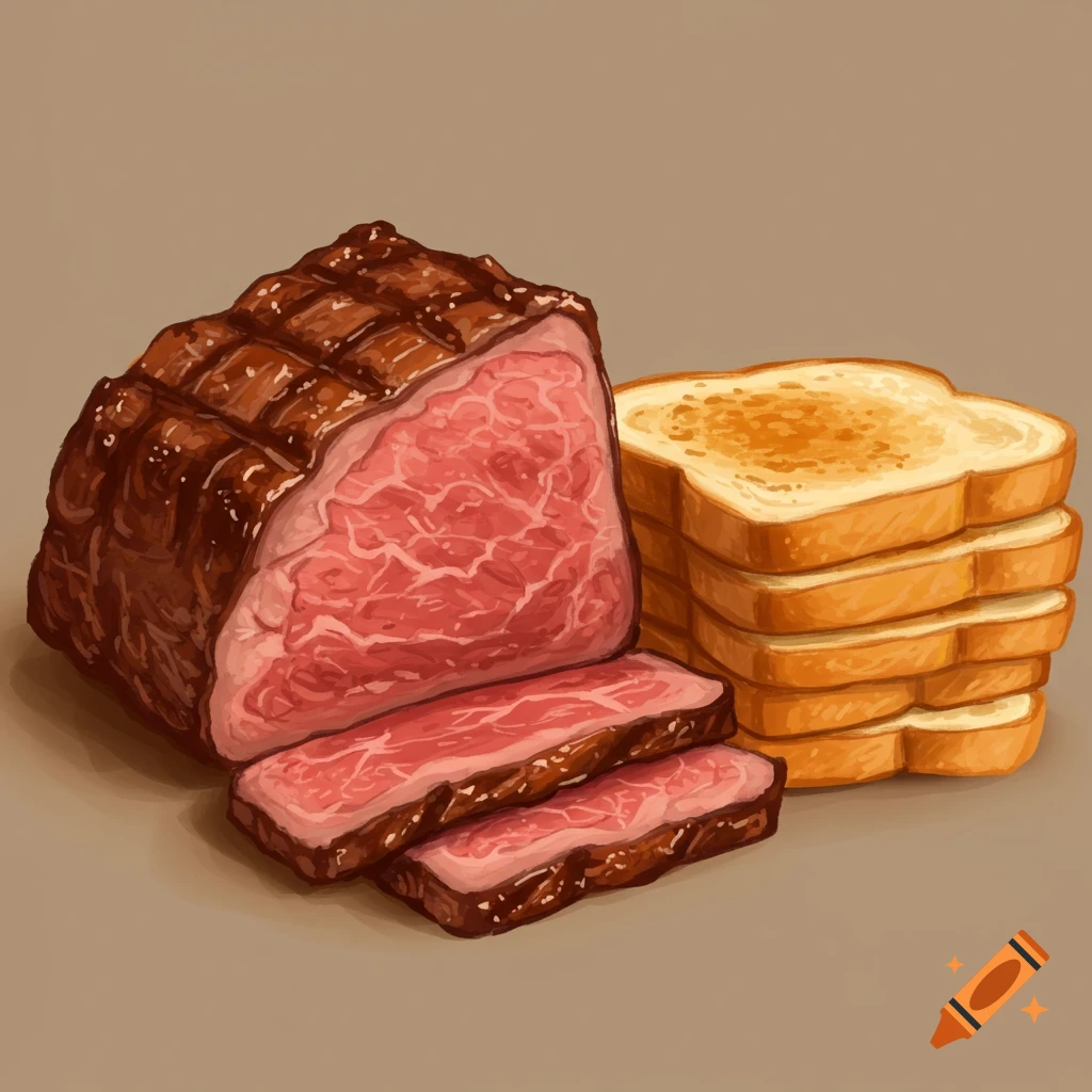 Sliced roast beef and a stack of toast on Craiyon
