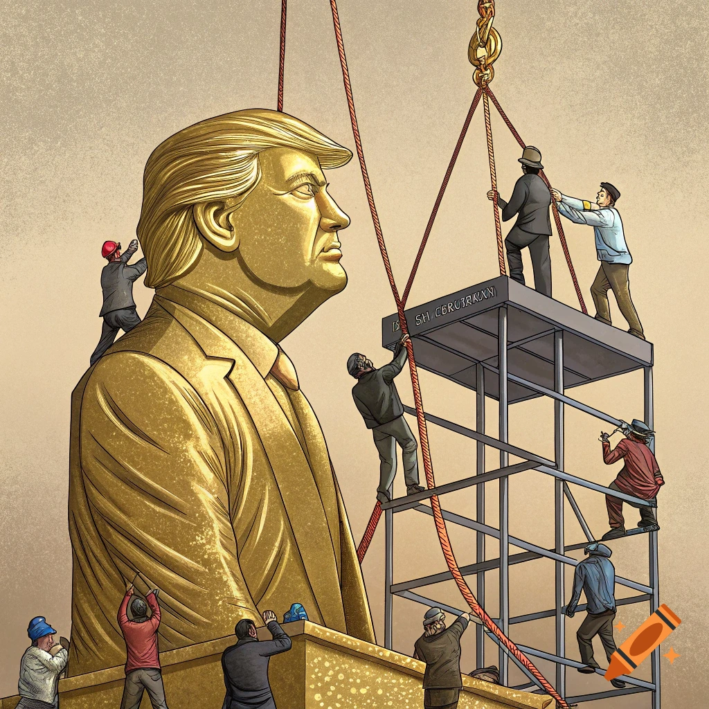 Illustration of workers using ropes and scaffolding to take down a ...