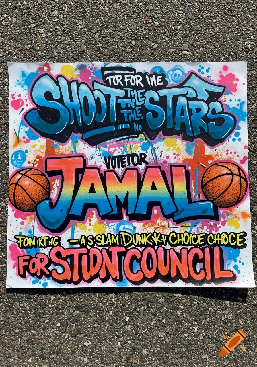 Graffiti campaign poster for Jamal featuring basketballs on Craiyon
