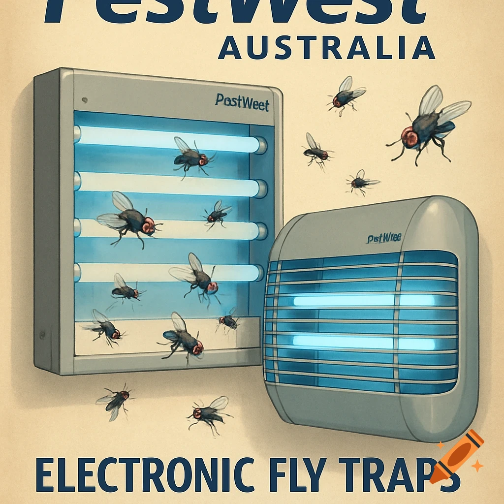 Poster illustration of two electronic fly traps with several flies ...