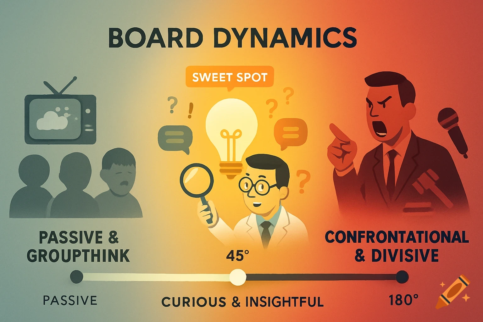 Illustration shows a spectrum graphic about board dynamics with passive ...