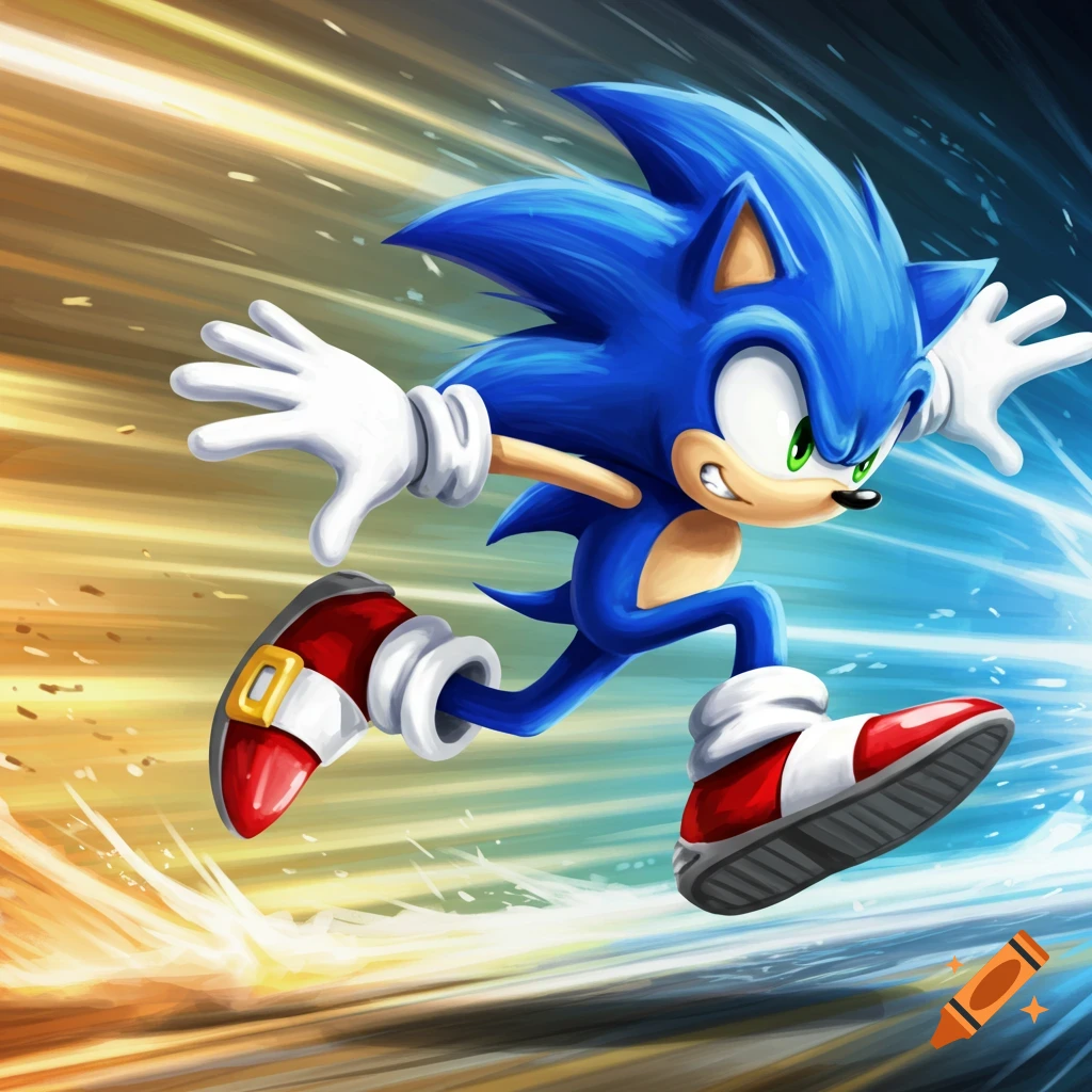 Illustration of Sonic the Hedgehog running fast with speed lines. on ...