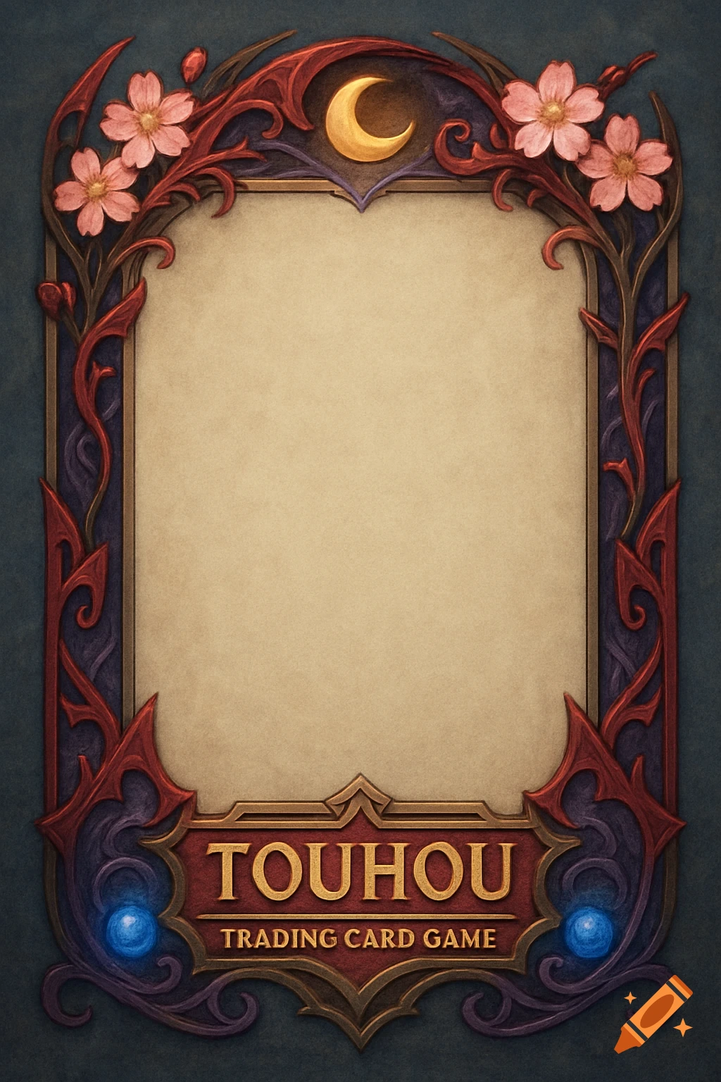 Decorative trading card border with flowers, crescent moon, and game ...