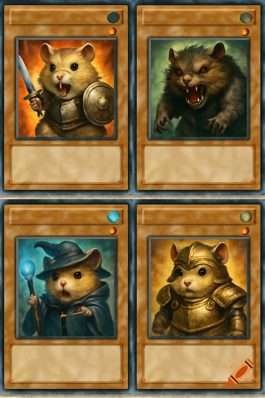 Four fantasy creature trading cards in Yu-Gi-Oh! style featuring ...