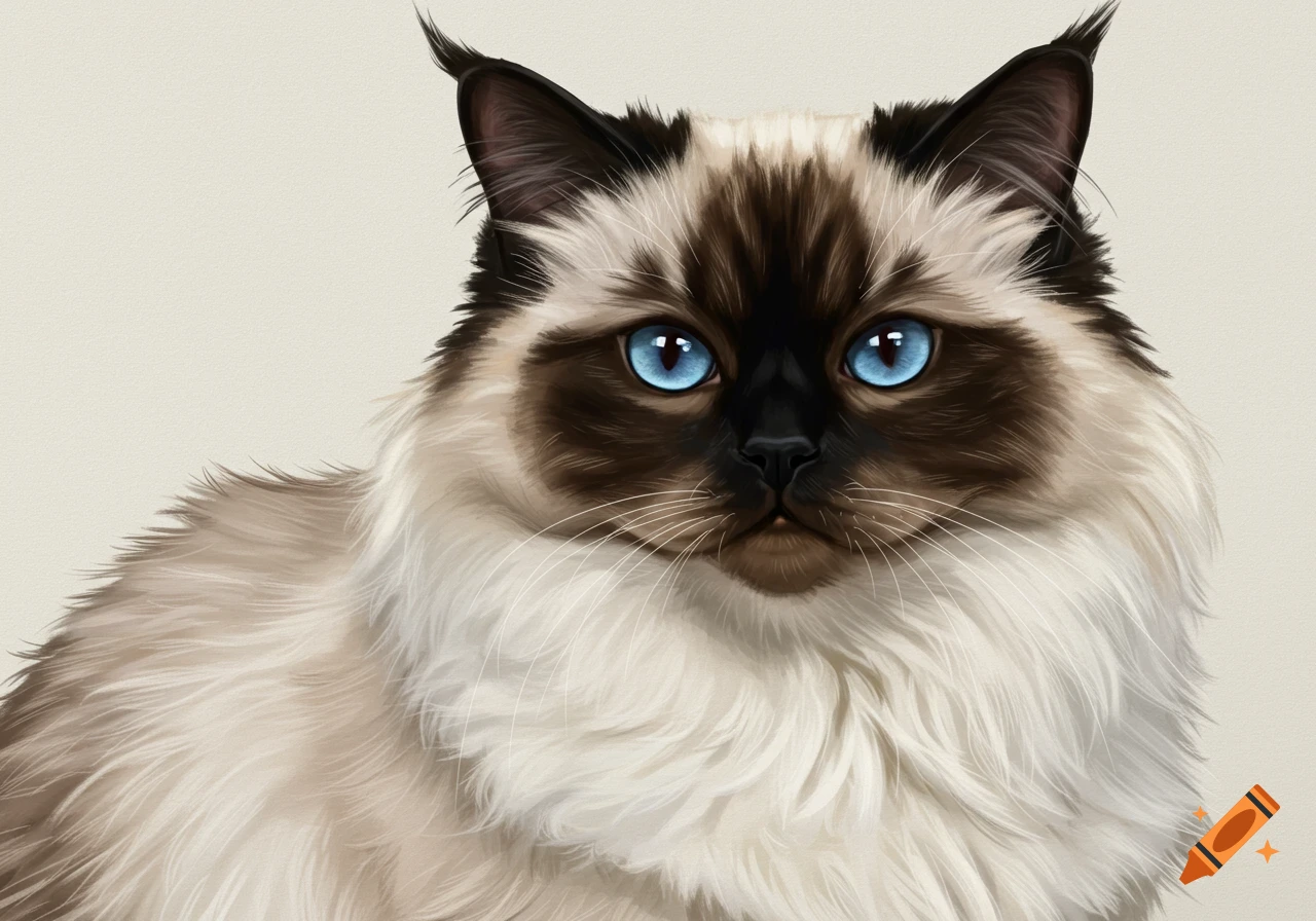 Close-up portrait of a Lynx Point Himalayan cat with bright blue eyes ...