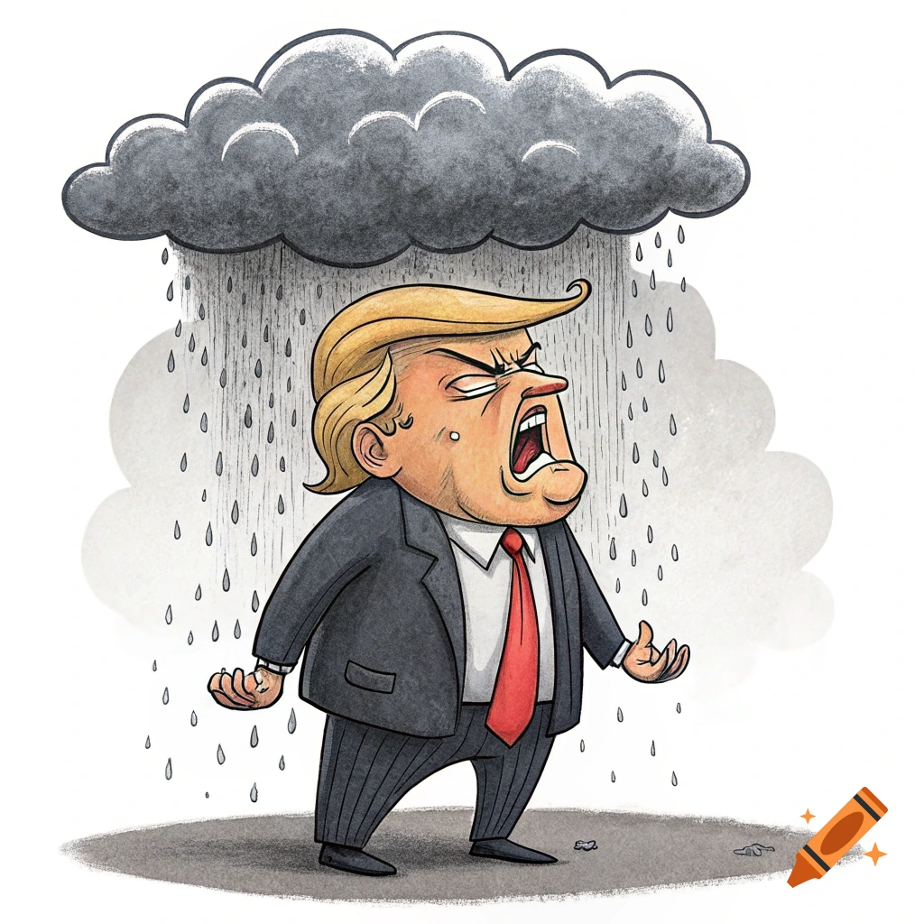 Political cartoon caricature of an angry Donald Trump standing under a ...