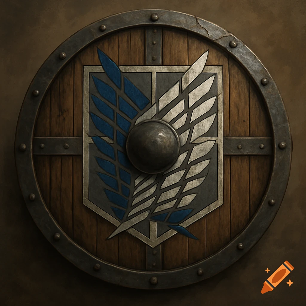 A wooden viking shield featuring the Attack on Titan Wings of Freedom ...