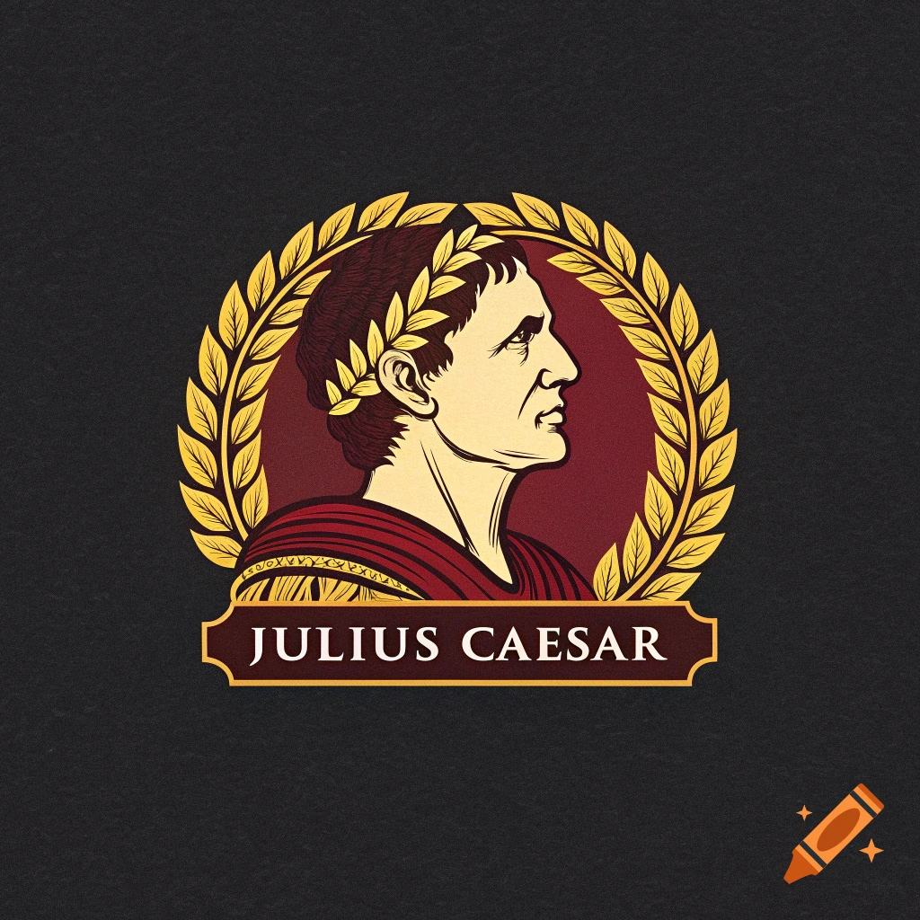 Logo featuring a profile portrait of Julius Caesar in a gold laurel ...