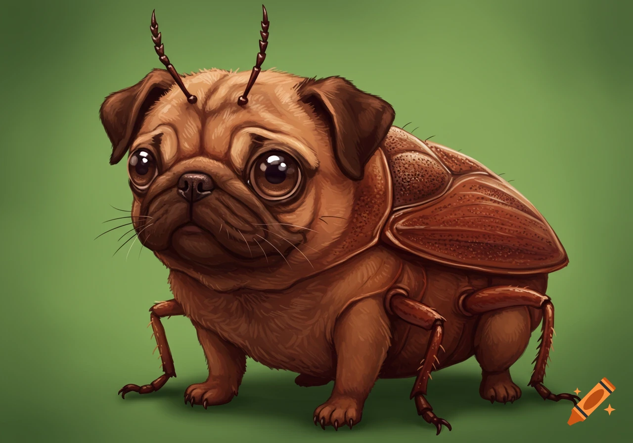 An illustration of a hybrid creature that is part pug and part stink ...