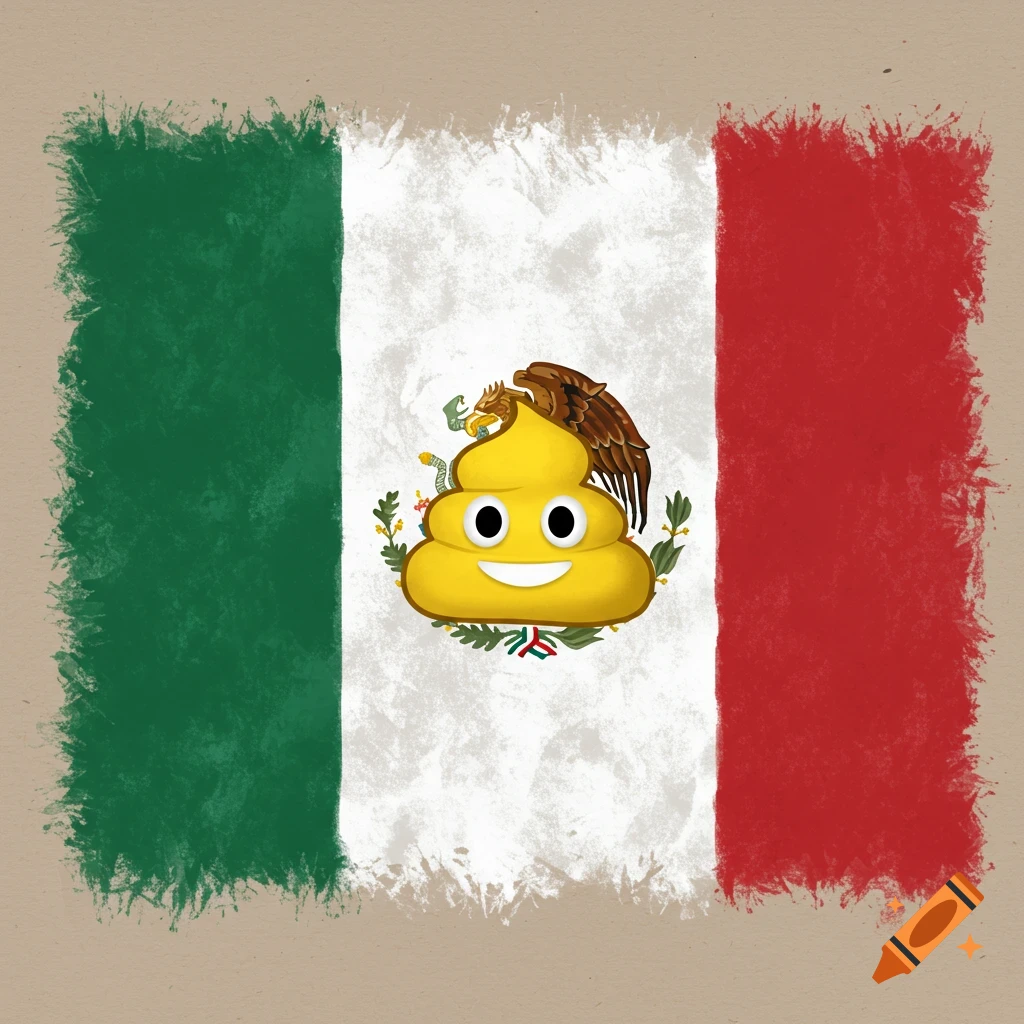 Mexican flag with a poop emoji in the center on Craiyon