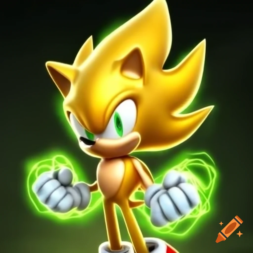 Super-charged golden Sonic moving at hyper speed with emerald energy ...