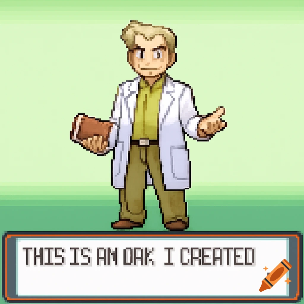 Pixel art of Professor Oak from Pokemon standing above a text box. on ...