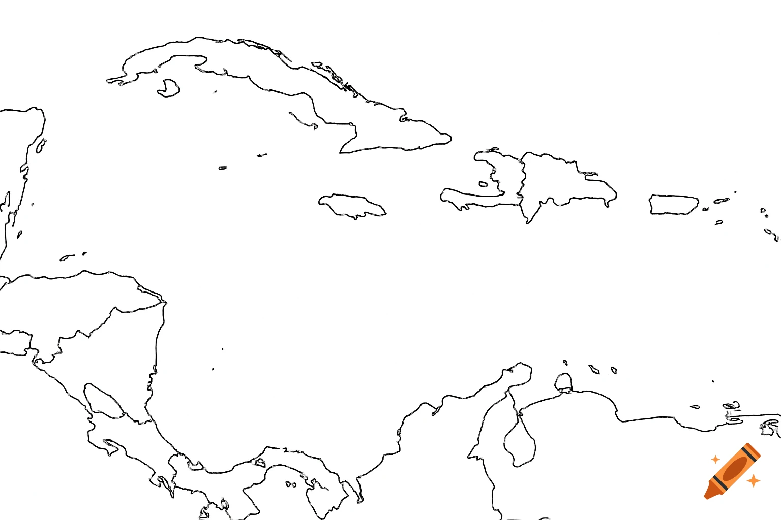 An outline map showing the Caribbean islands and surrounding mainland ...