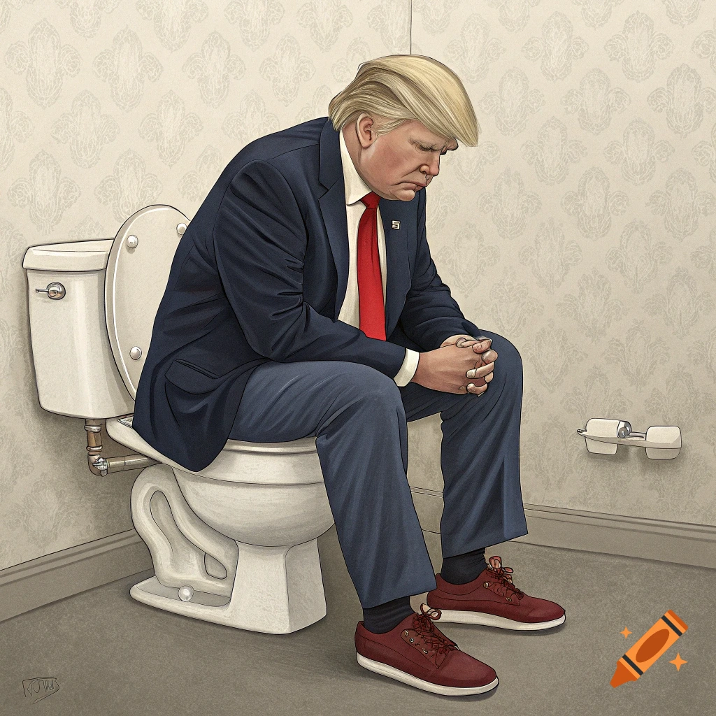 Illustration of Donald Trump sitting on a toilet on Craiyon