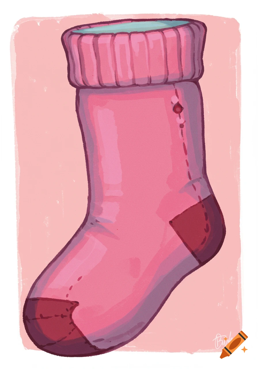 An illustration of a large pink sock with dark pink heel and toe. on ...