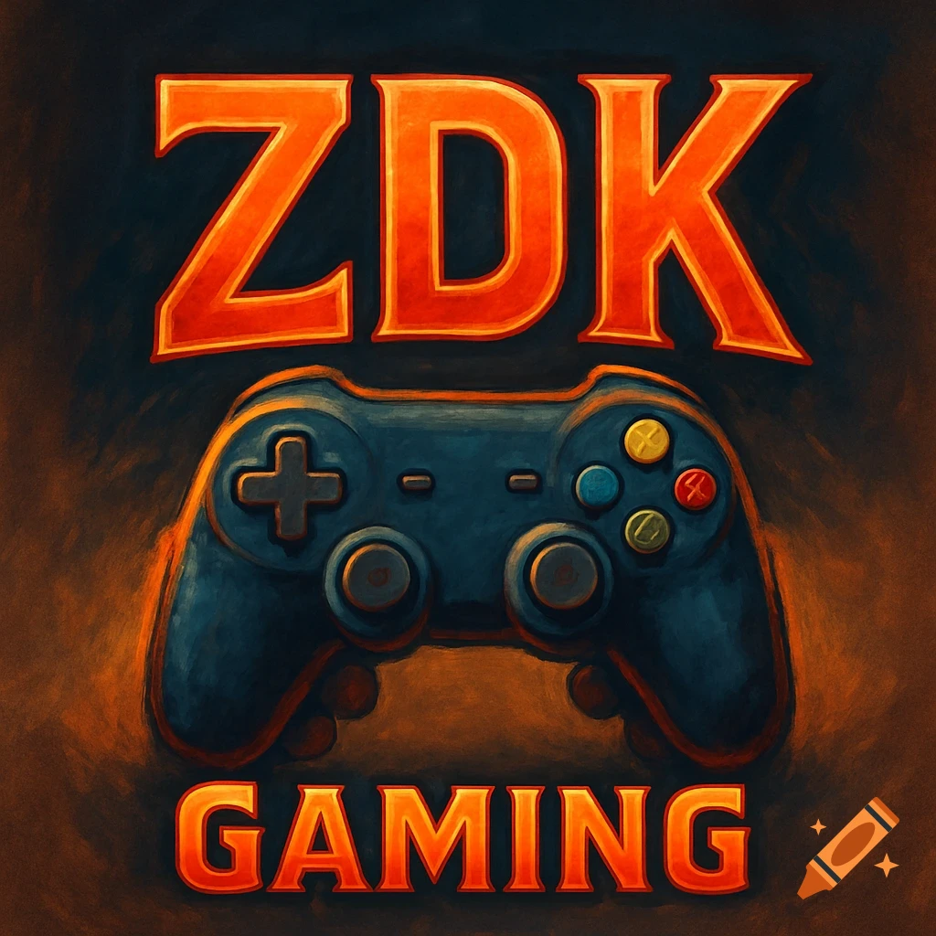 ZDK GAMING logo featuring a dark blue gaming controller on Craiyon