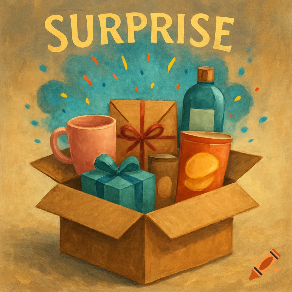 Illustration of an open box filled with gifts and items with the word ...
