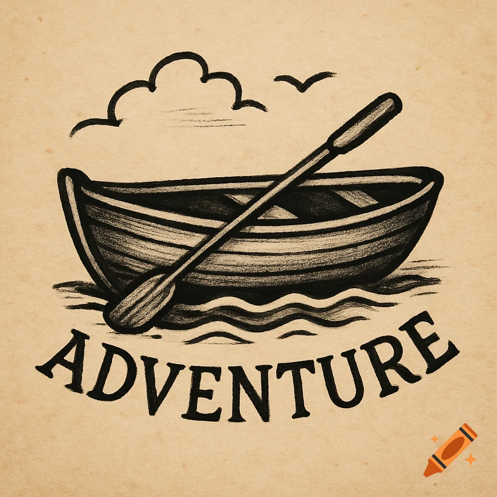 Black and white vintage tattoo design of a rowboat with the word ...