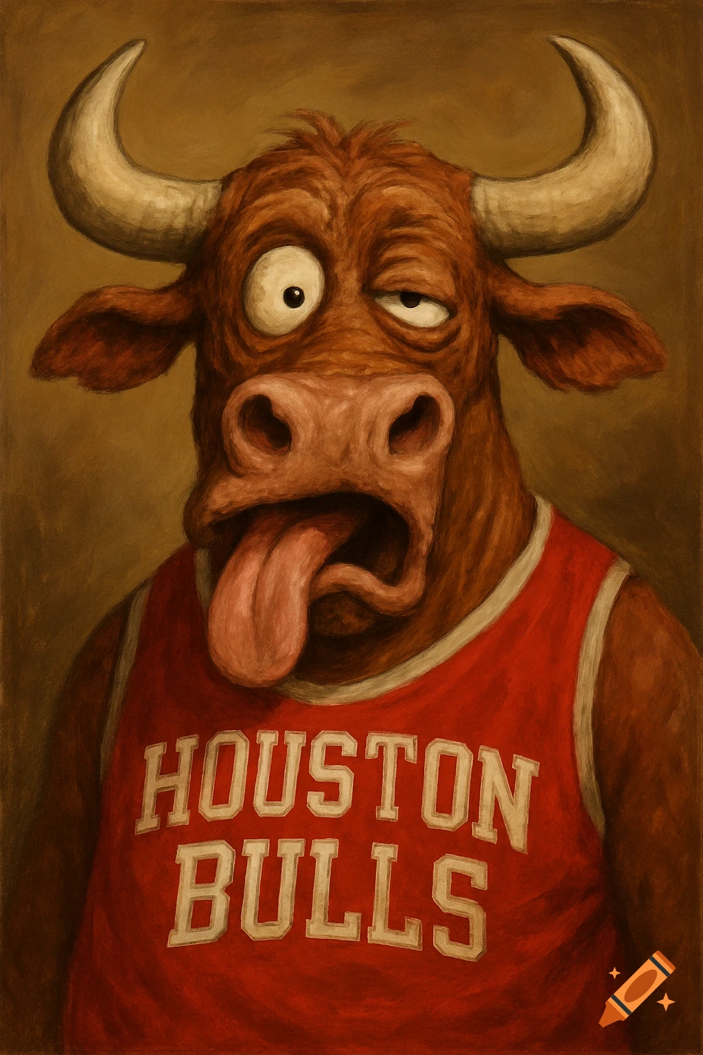 Cartoon bull wearing a red Houston Bulls jersey with a silly expression ...