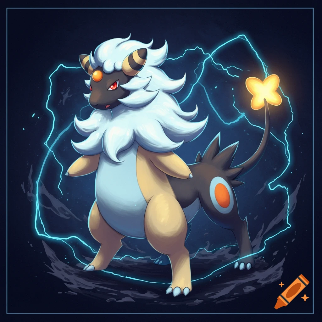 Illustration of a Luxray and Ampharos fusion creature with lightning ...