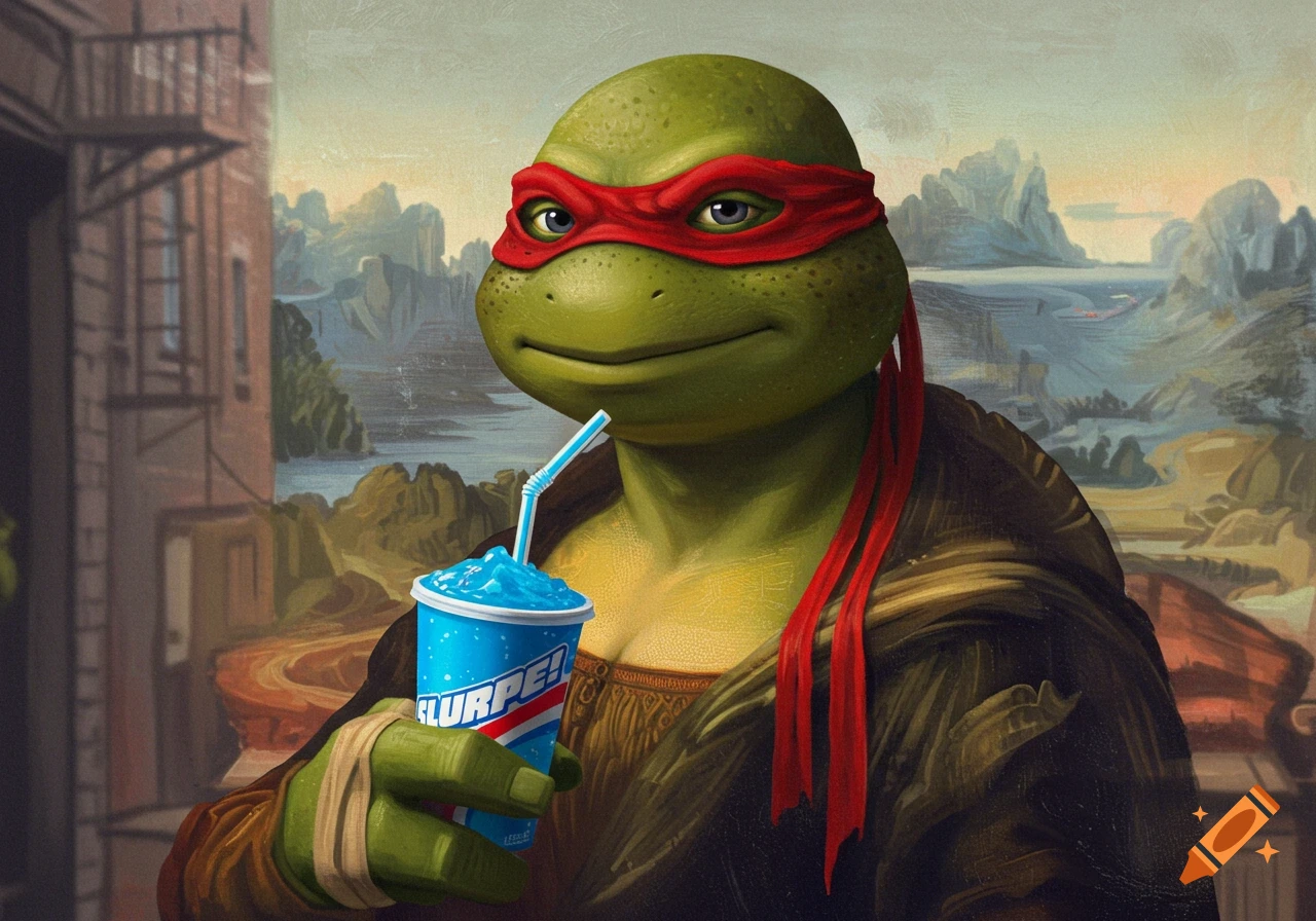 Photo realistic portrait of Raphael from TMNT holding a Slurpee ...