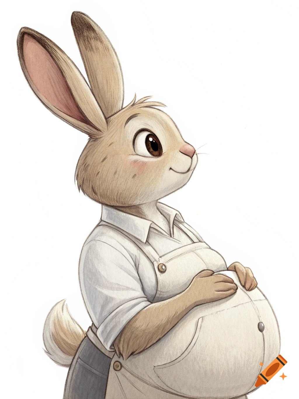 Illustration of a pregnant anthropomorphic rabbit in a white shirt and ...