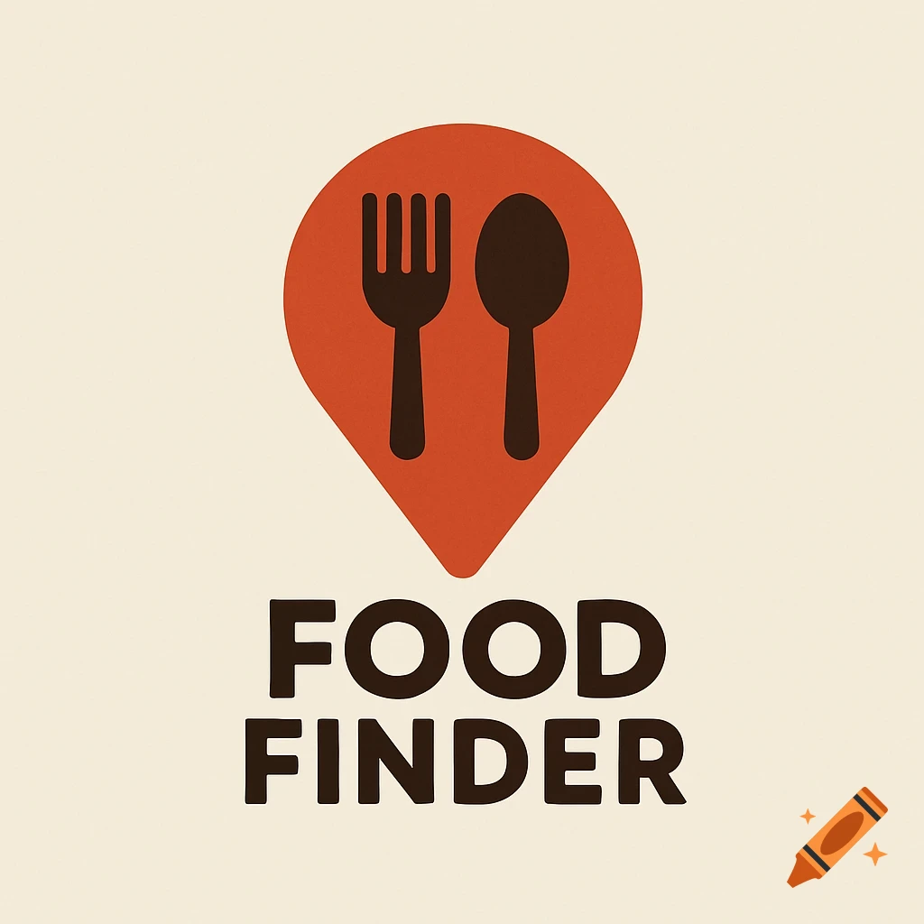 Logo featuring a fork and spoon inside a map pin above the words FOOD ...