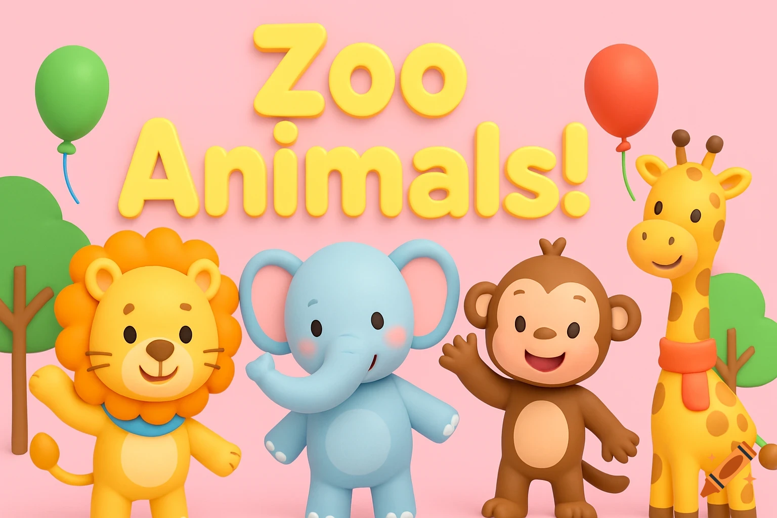 Cute cartoon zoo animals (lion, elephant, monkey, giraffe) with Zoo ...