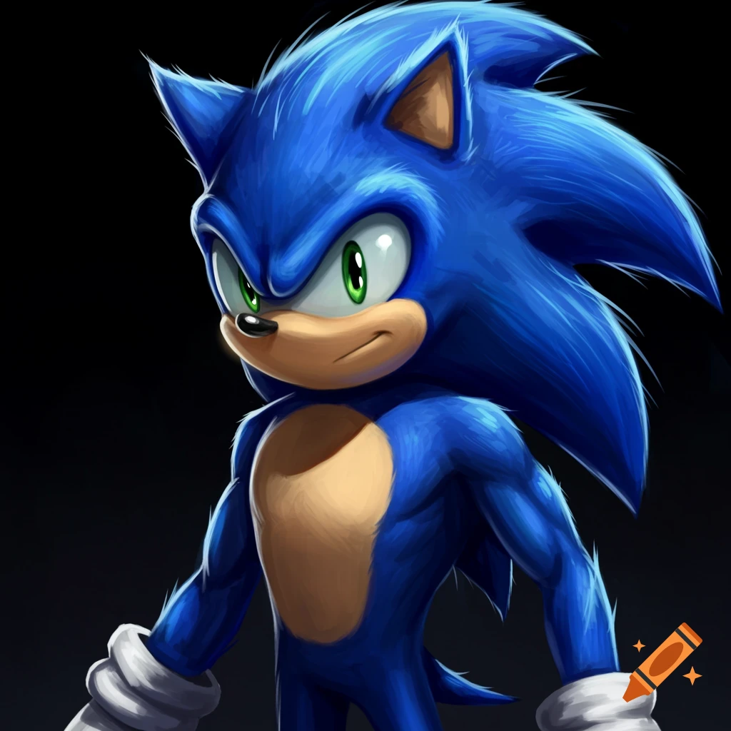 Illustration of Sonic the Hedgehog with green eyes and a slight smirk ...