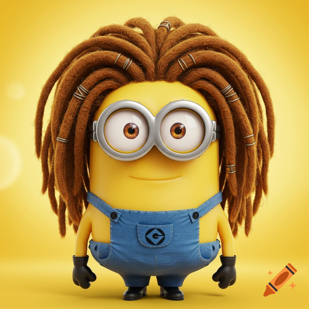 A 3D rendered Minion character with dreadlocks and goggles wears denim ...