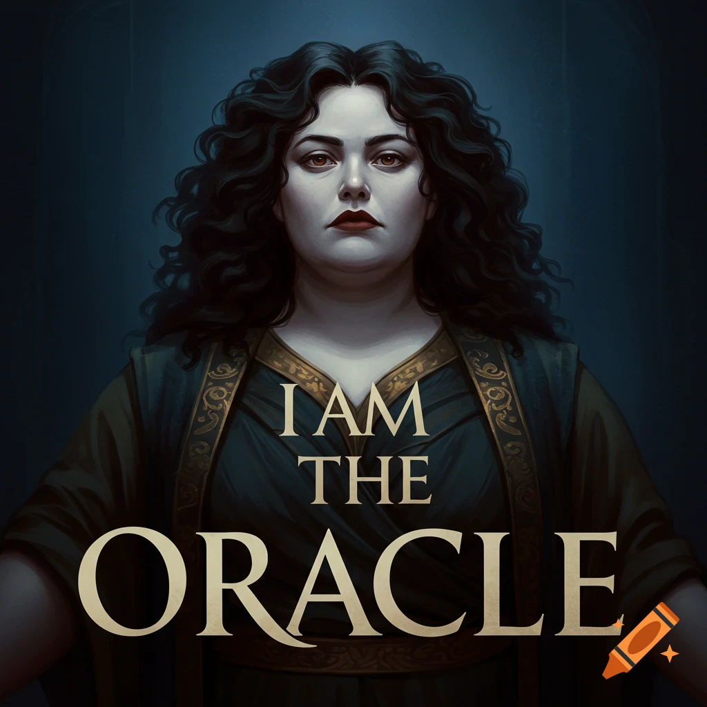 A portrait of a dark-haired woman in a fantasy robe with the text 'I AM ...