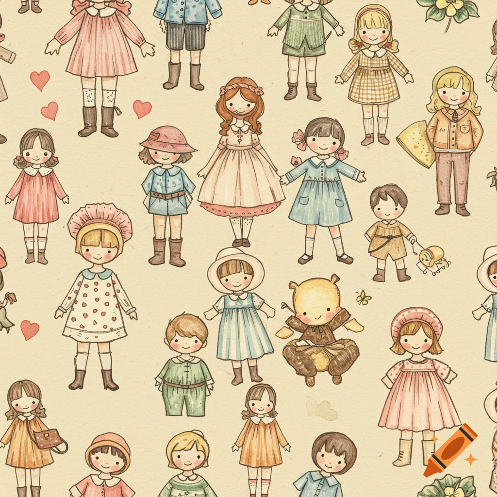 Seamless pattern of watercolor illustrations depicting vintage paper ...