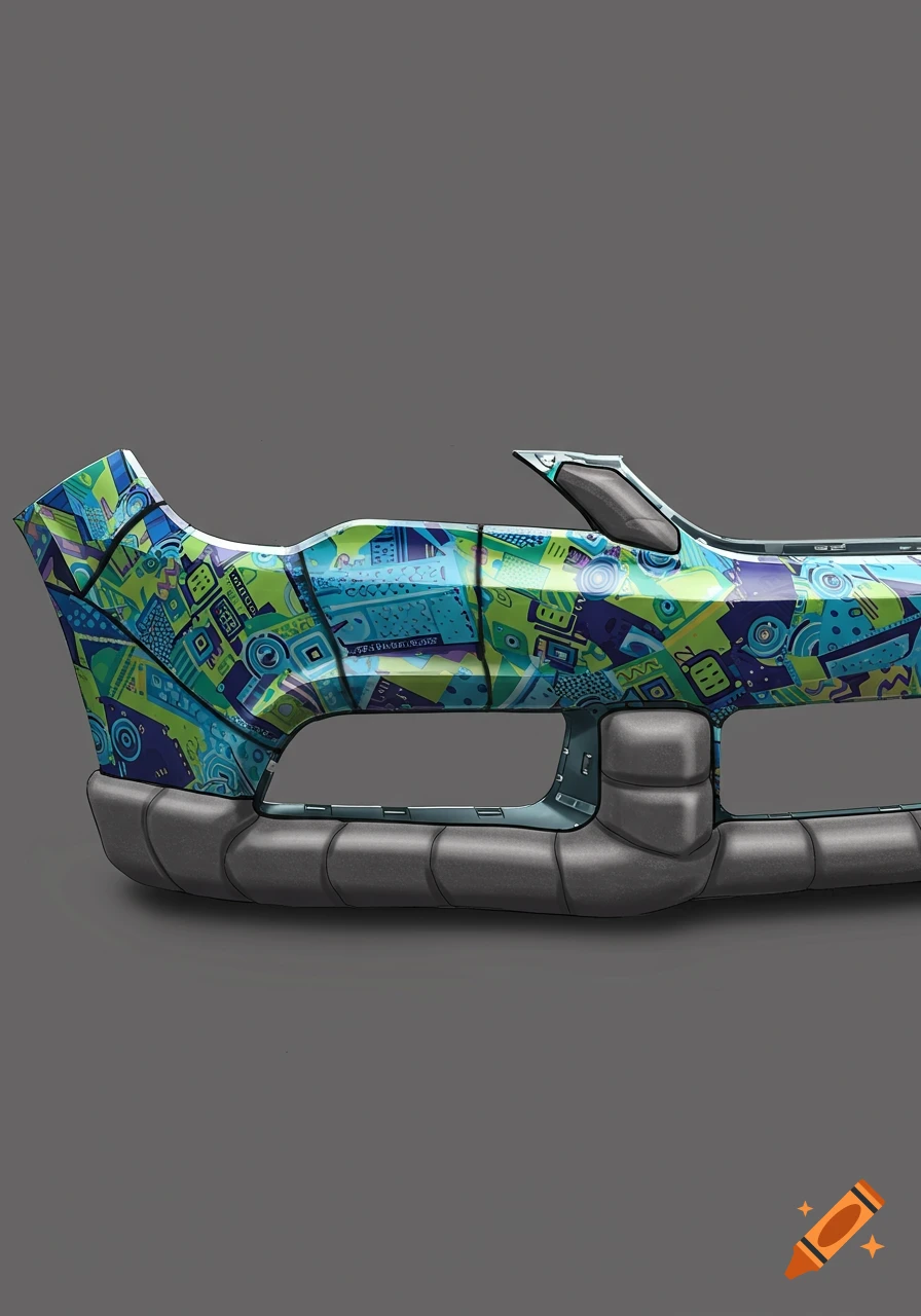 A car bumper with a padded base and a colorful, abstract geometric ...