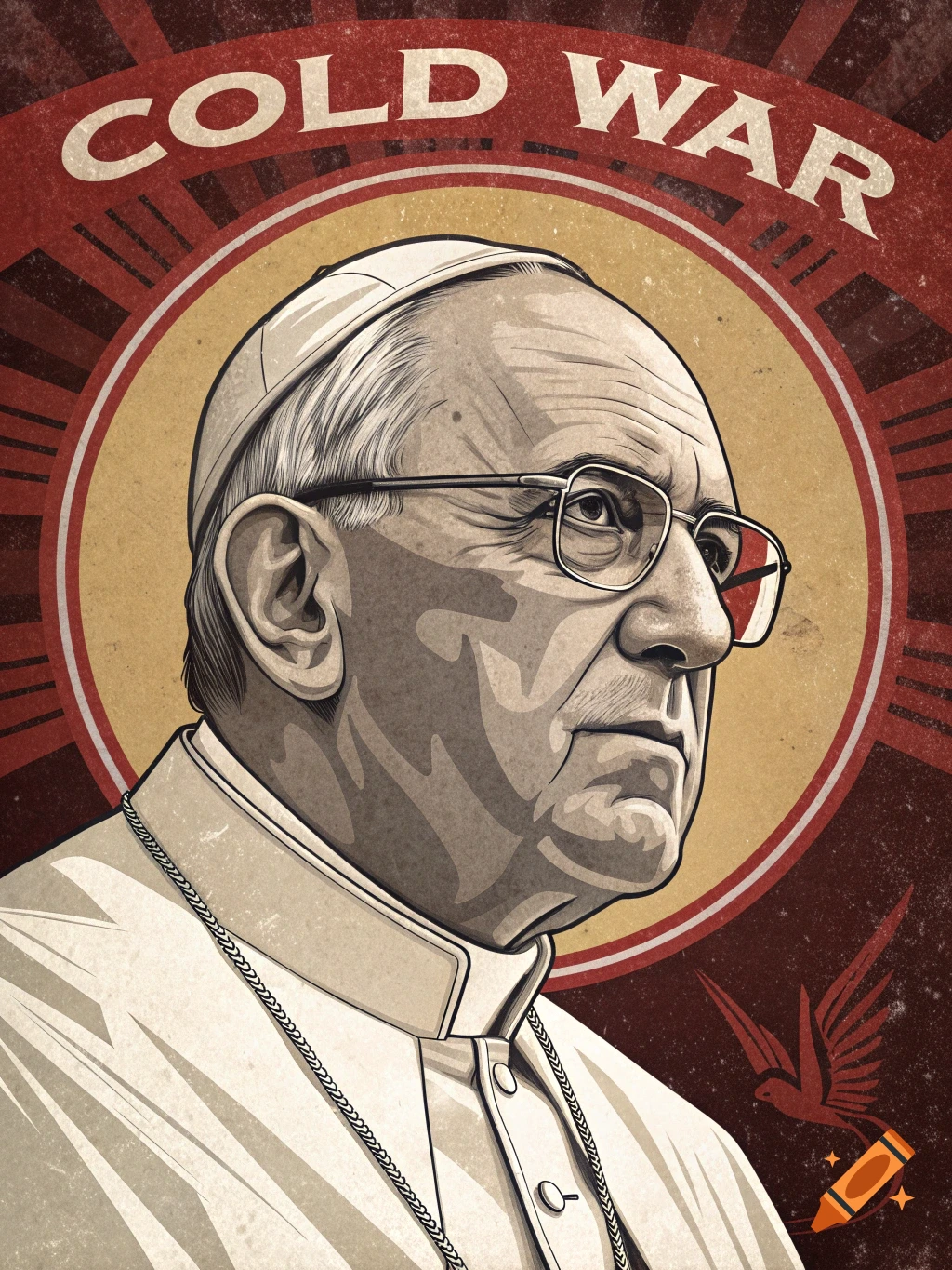 Cold War style propaganda poster showing a portrait of a Pope with the ...