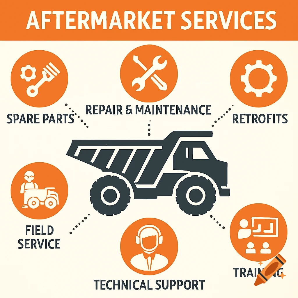 Infographic showing aftermarket services for mining vehicles, including ...