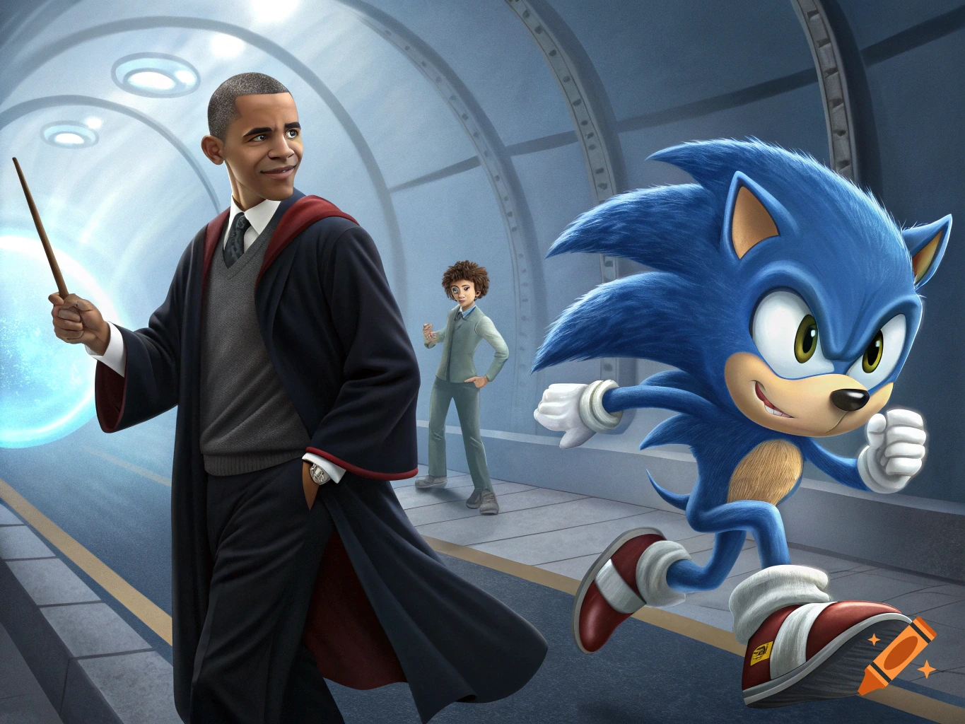 Barack Obama in Harry Potter robes casting a spell, Sonic the Hedgehog ...