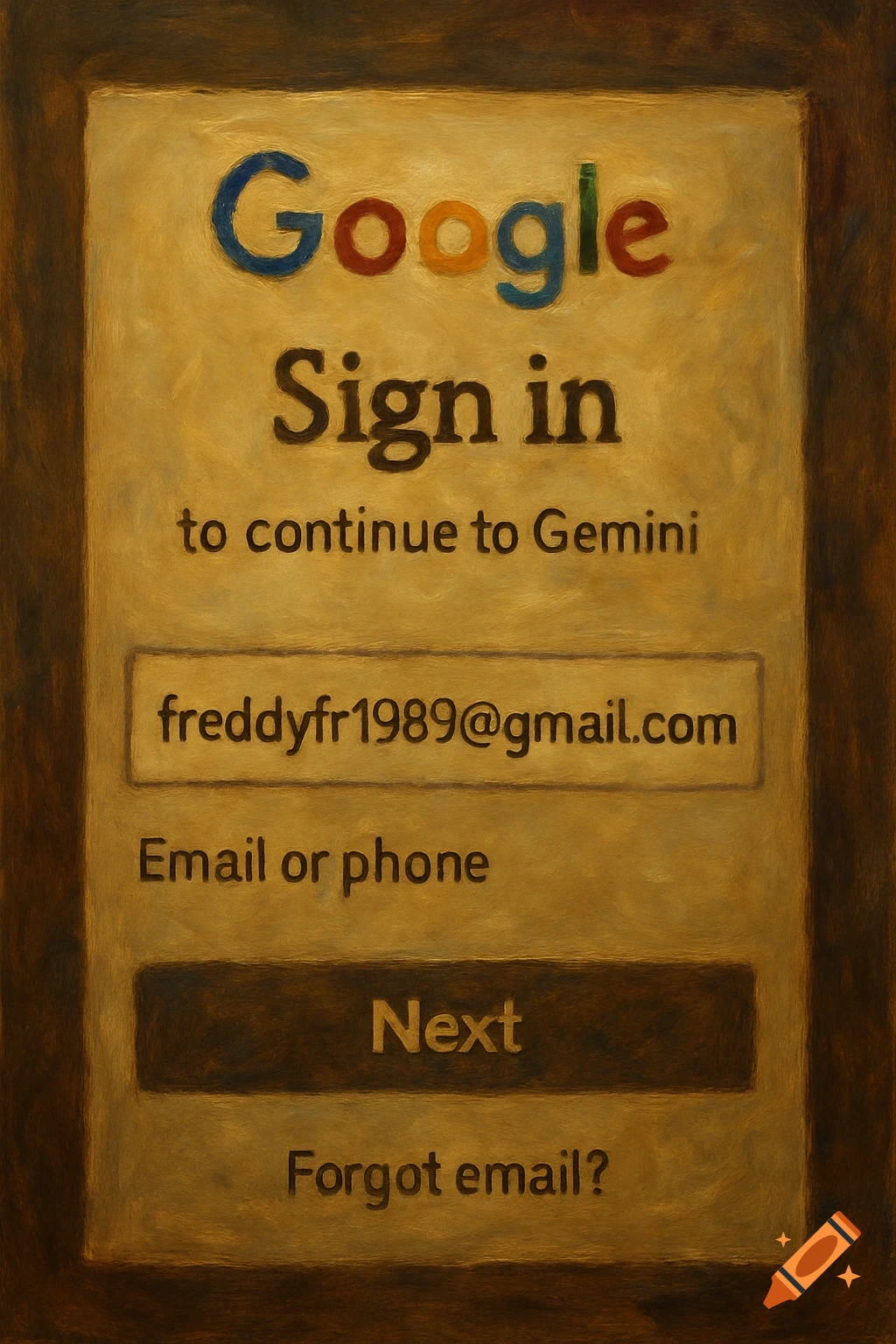 A painted image of a Google Sign-in screen on Craiyon
