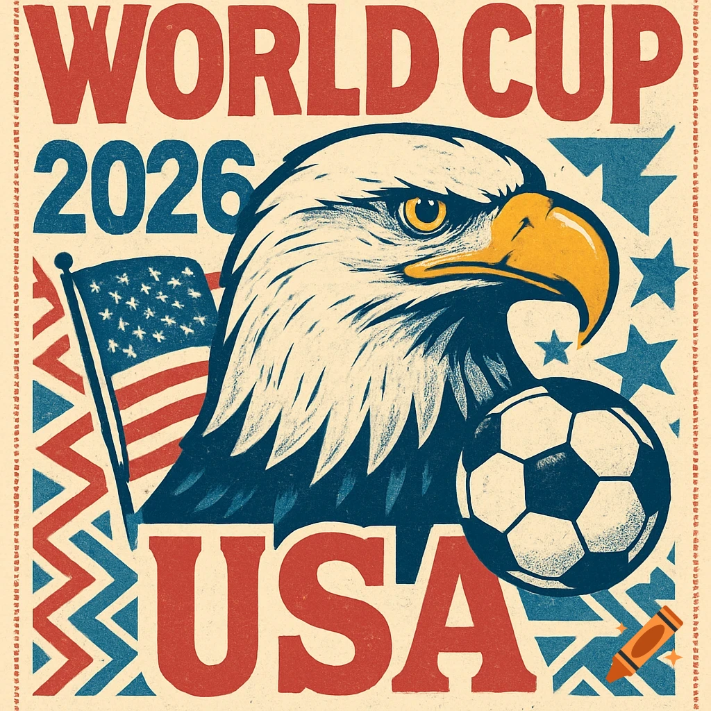 Retro graphic design for World Cup 2026 featuring a bald eagle, USA ...
