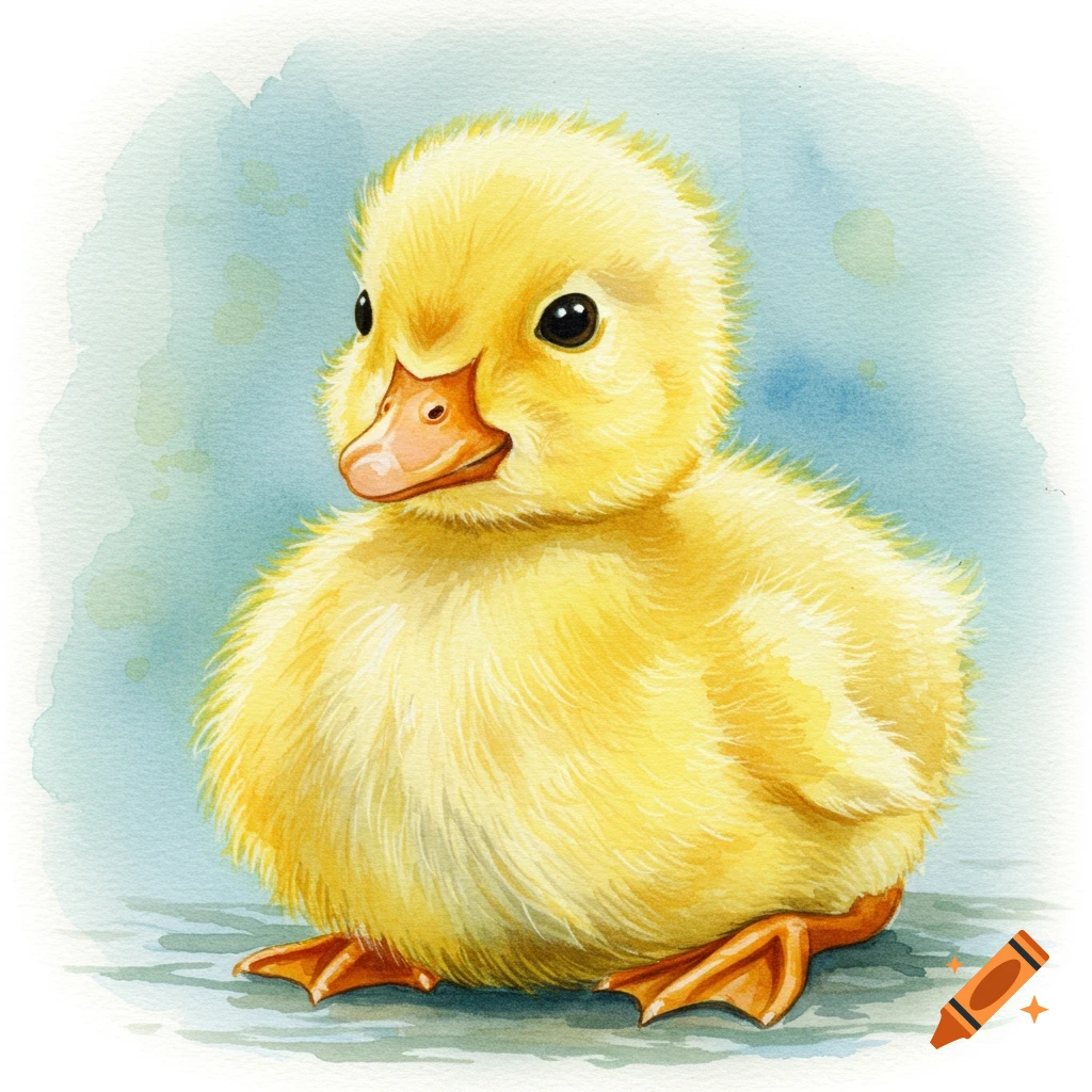 A watercolor painting of a fluffy yellow baby duck. on Craiyon