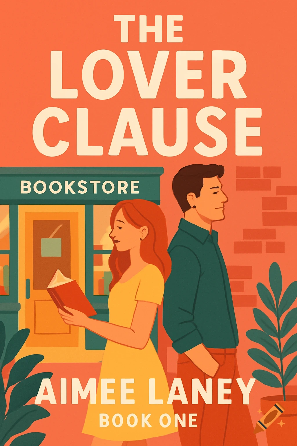 Illustration in book cover style of a woman reading a book and a man ...