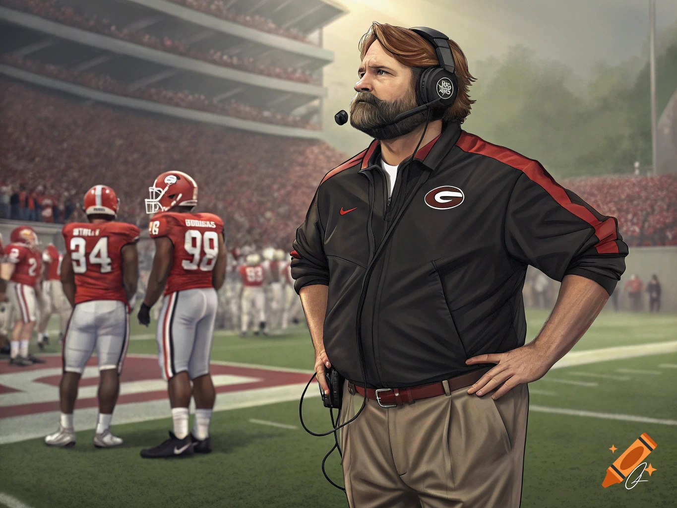 Illustrative portrait of a football coach wearing a headset on the ...