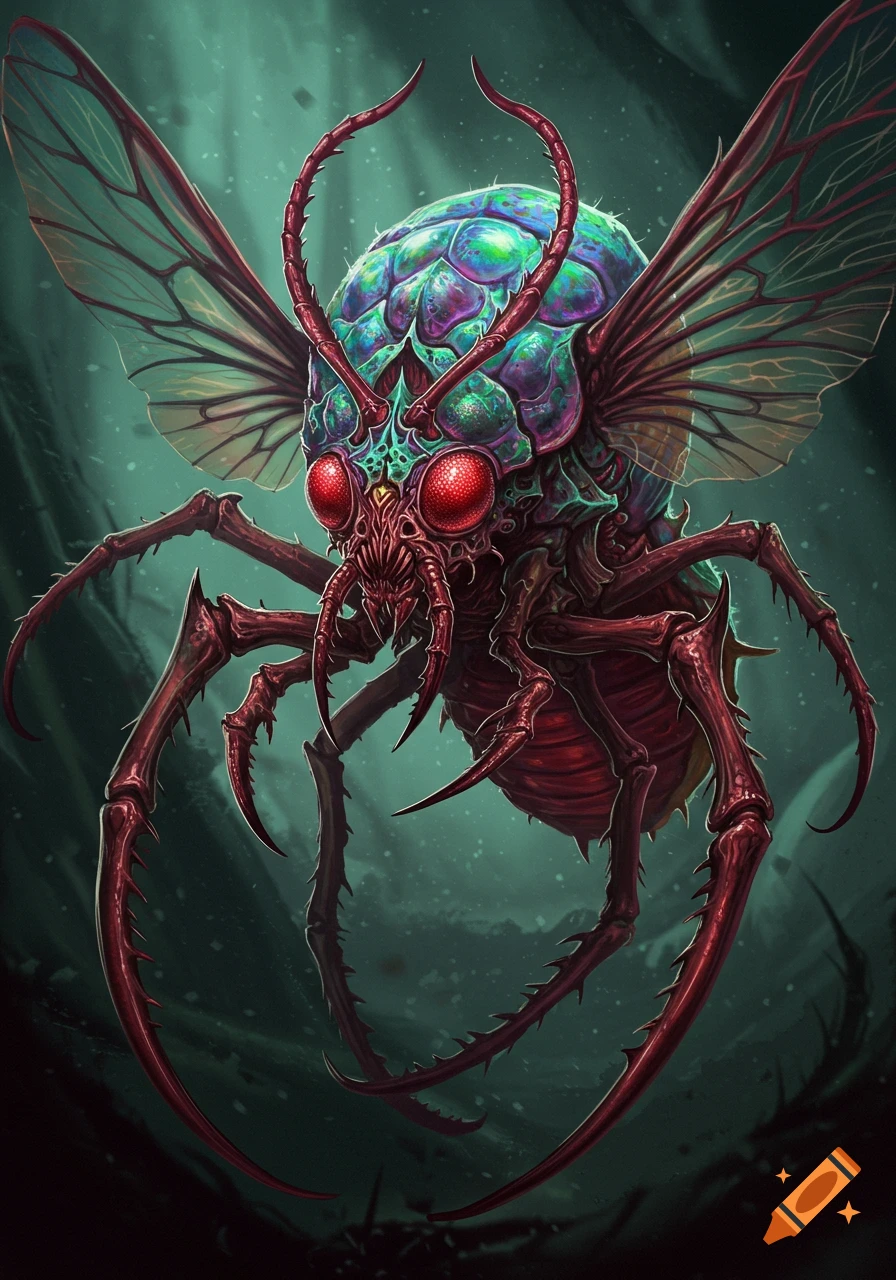 Illustration of a grotesque mutant bug with red eyes and sharp legs on ...