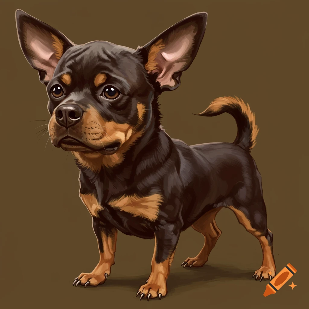 An illustration of a black and tan dog with large paws. on Craiyon