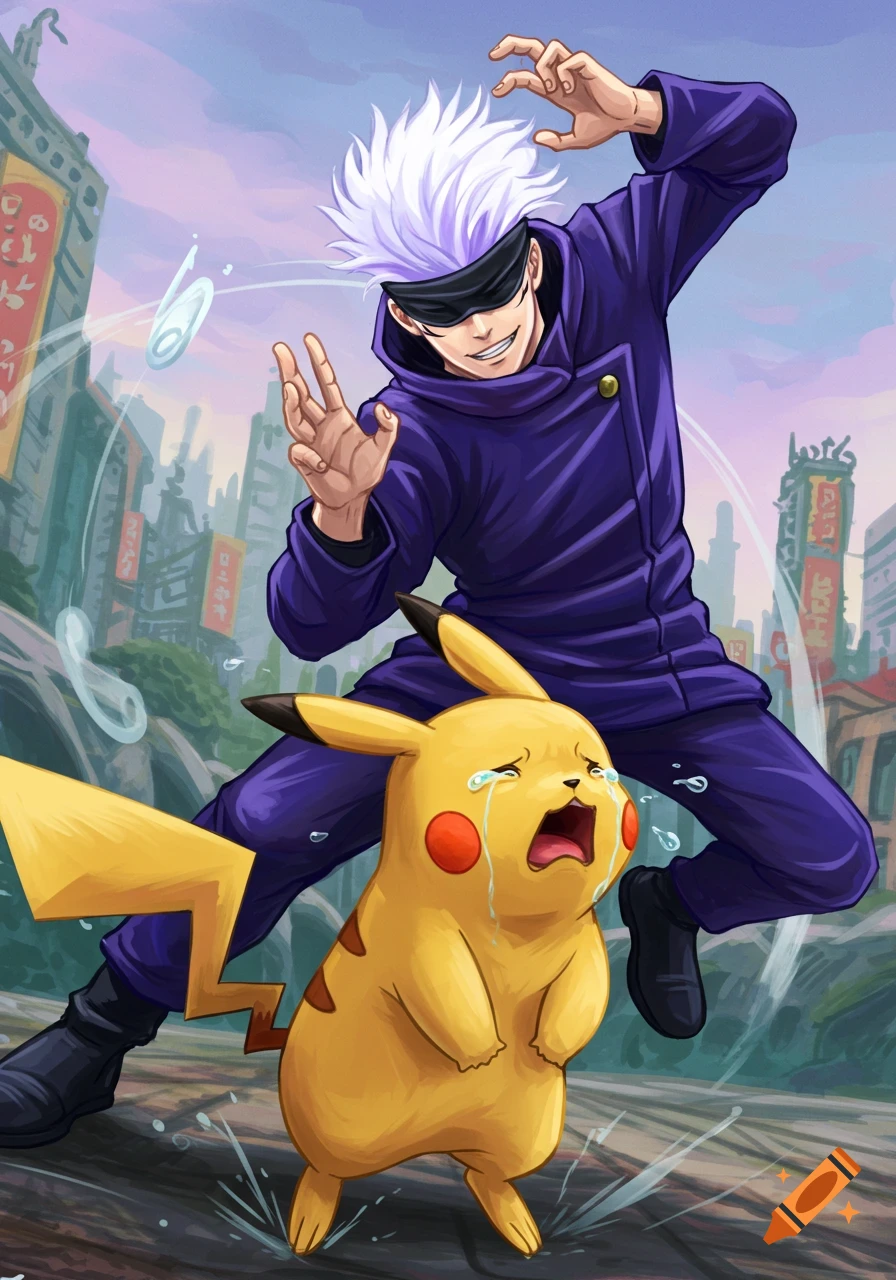 Anime illustration of Gojo from Jujutsu Kaisen making a gesture towards ...