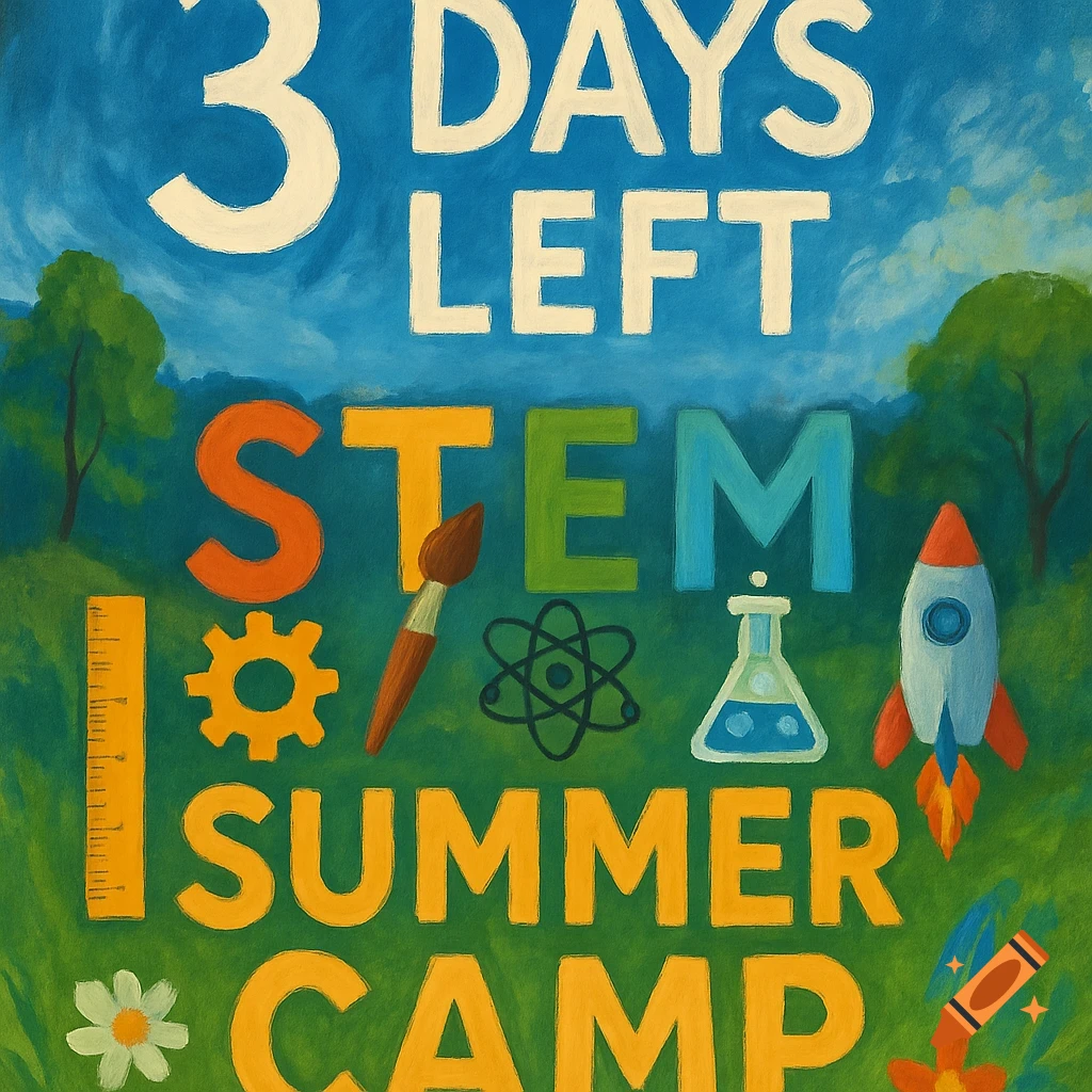 Illustration for a STEM summer camp with text 3 DAYS LEFT and icons. on ...