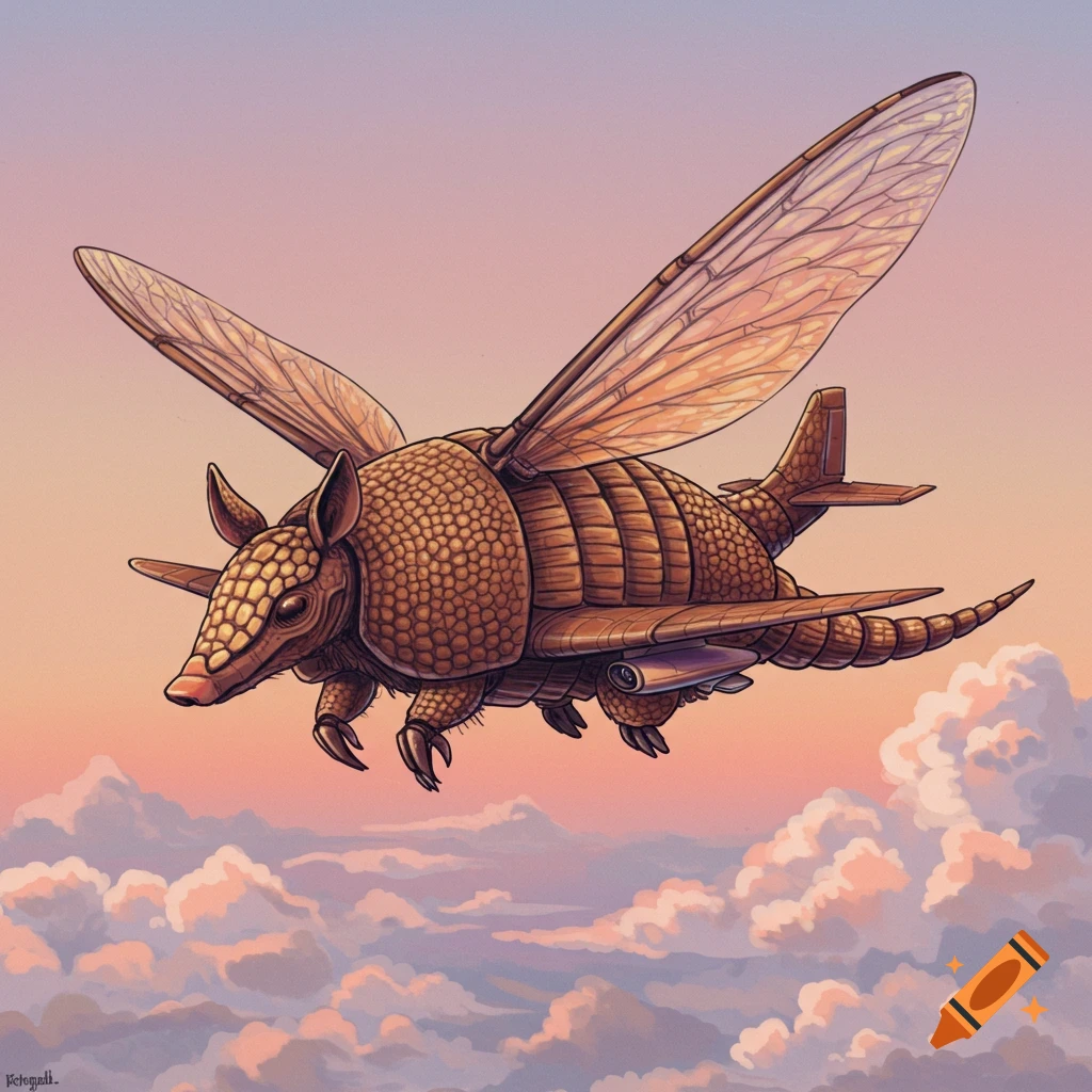 Illustrative image of an armadillo creature with insect wings and ...