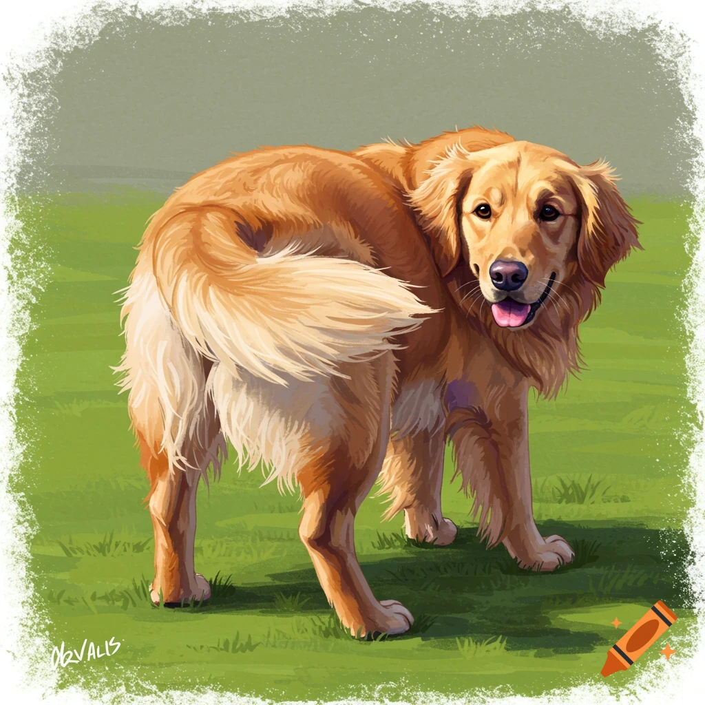 Illustration of a golden retriever dog looking back over its shoulder ...